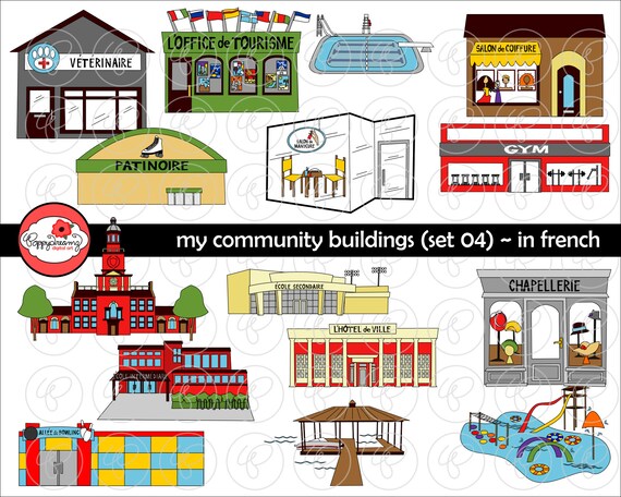 My Community Buildings set 04 in FRENCH Clipart: 300 Dpi | Etsy