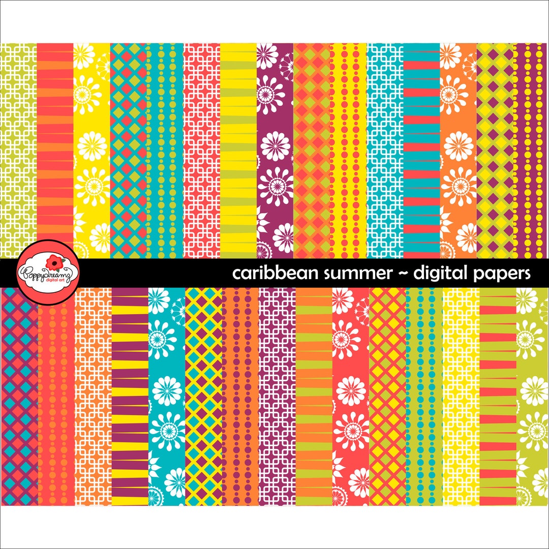 Caribbean Summer: Digital Scrapbook Paper Pack (300 Dpi) 22 Digital ...