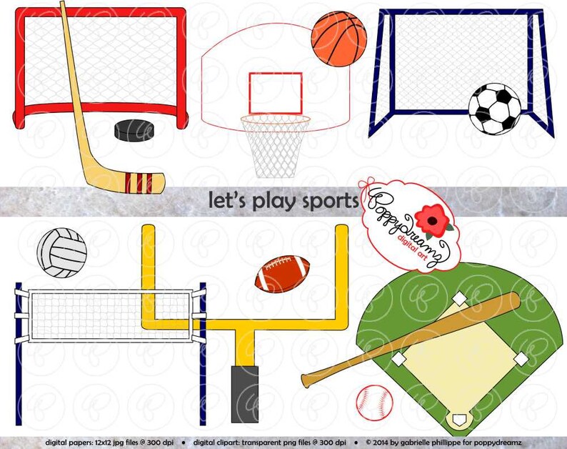 Let's Play Sports Clipart Set 300 dpi Football Baseball | Etsy