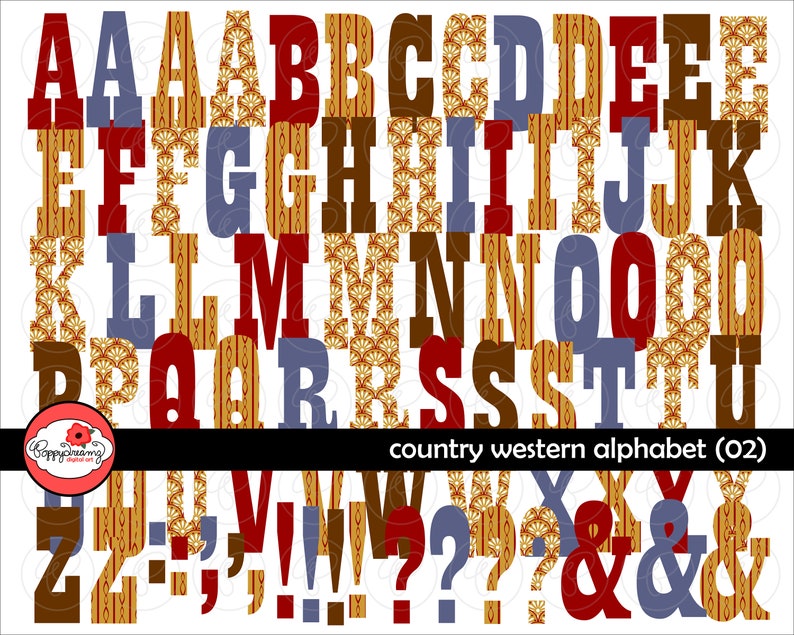Country Western Digital Alphabet 02: Clip Art Pack 300 Dpi - Etsy