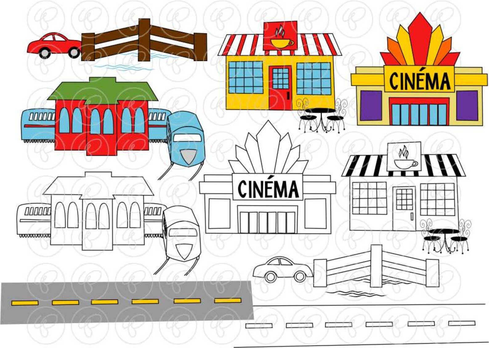 My Community Buildings in FRENCH Clipart: (300 Dpi Transparent Png ...