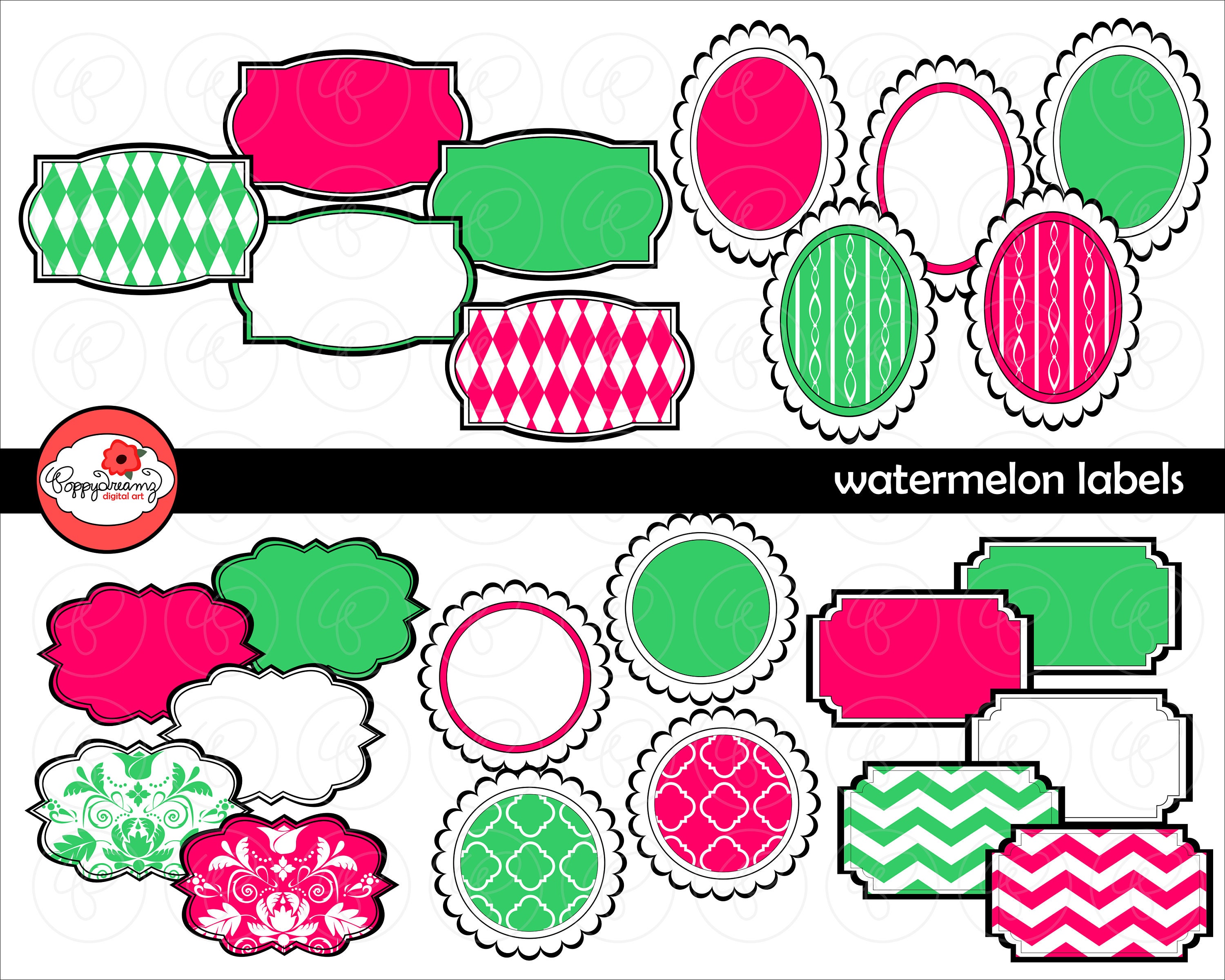 Watermelon Labels & Frames: Clip Art Pack 300 Dpi Digital | Etsy