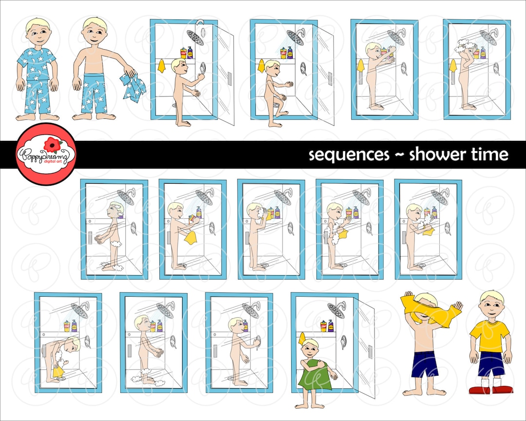 Sequences - Shower Time Clipart Set (300 Dpi) School Teacher Clip Art Shower Bath Bathe SPED ESL ...