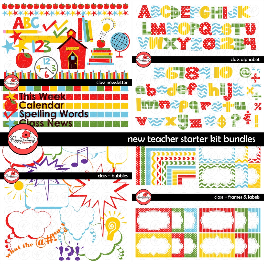 New Teacher Starter Kit Bundle Digital Clipart Pack (300 Dpi) Red Green ...