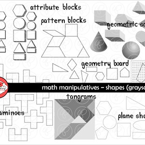 Math Manipulatives Shapes GRAYSCALE Clipart Set - (300 Dpi) School ...