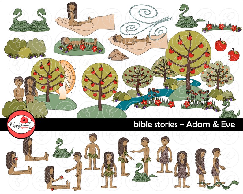 Bible Stories: Adam & Eve Clipart Set by Poppydreamz Bible Biblical ...