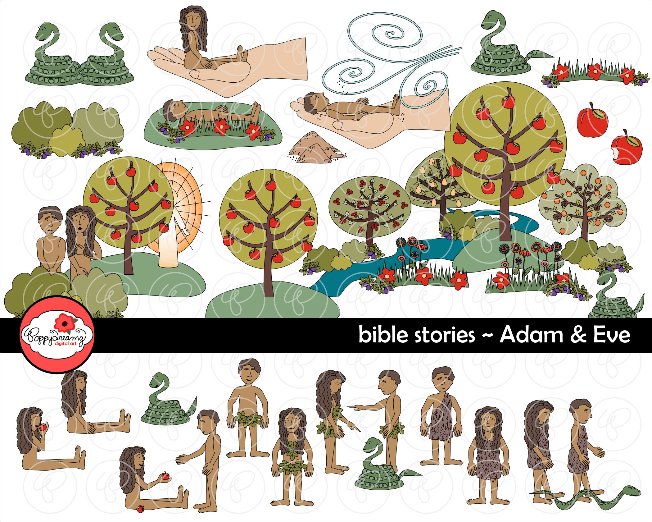 Bible Stories: Adam & Eve Clipart Set by Poppydreamz Bible Biblical ...