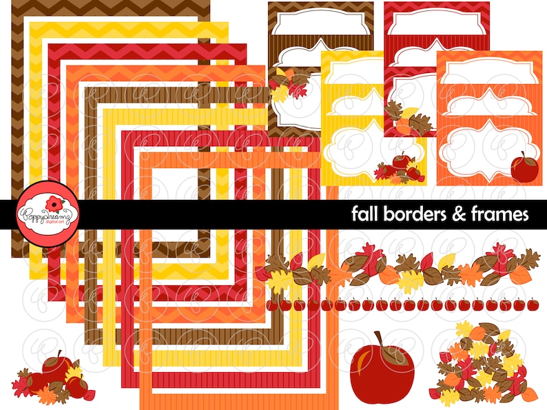 Fall Borders Frames & Labels: Clip Art Pack Card Making Digital Frames ...
