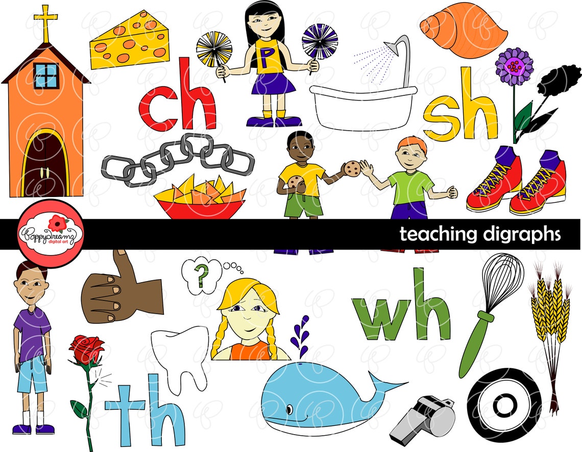 Teaching Digraphs Clipart Set (300 Dpi) School Teacher Clip Art Reading ...