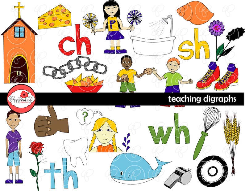 Teaching Digraphs Clipart Set (300 Dpi) School Teacher Clip Art Reading ...