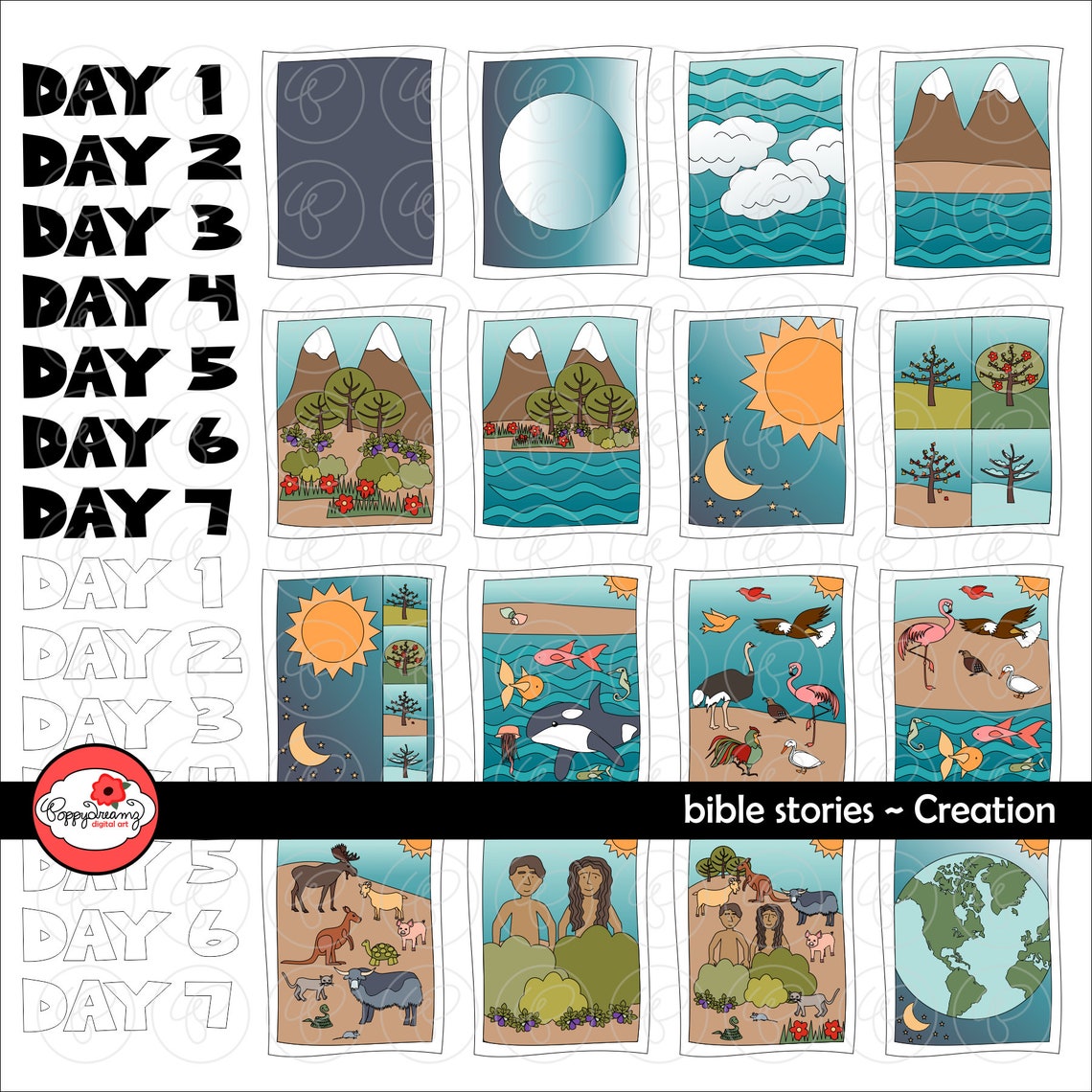 Bible Stories: Creation Clipart Set by Poppydreamz Bible Biblical ...