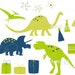 Dino Birthday Blue & Green: Clip Art Pack (300 Dpi Transparent Png ...
