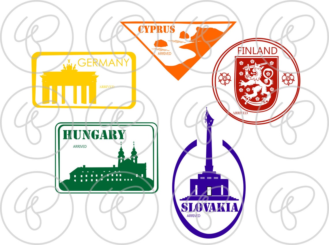Passport Stamps European Landmarks and National Symbols Digital Clip ...