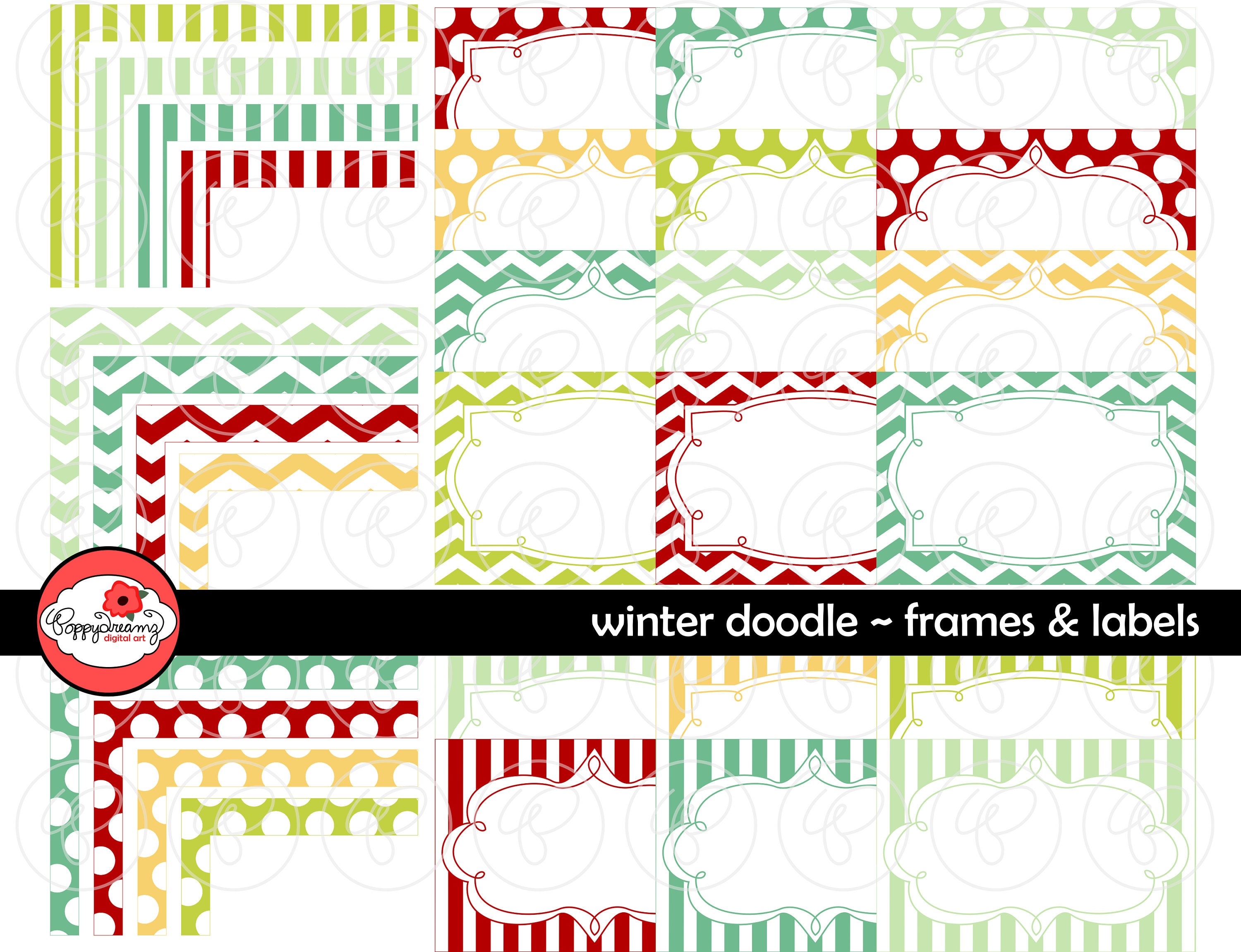 Winter Doodle Frames & Labels: Clip Art Pack Card Making Digital Frames ...