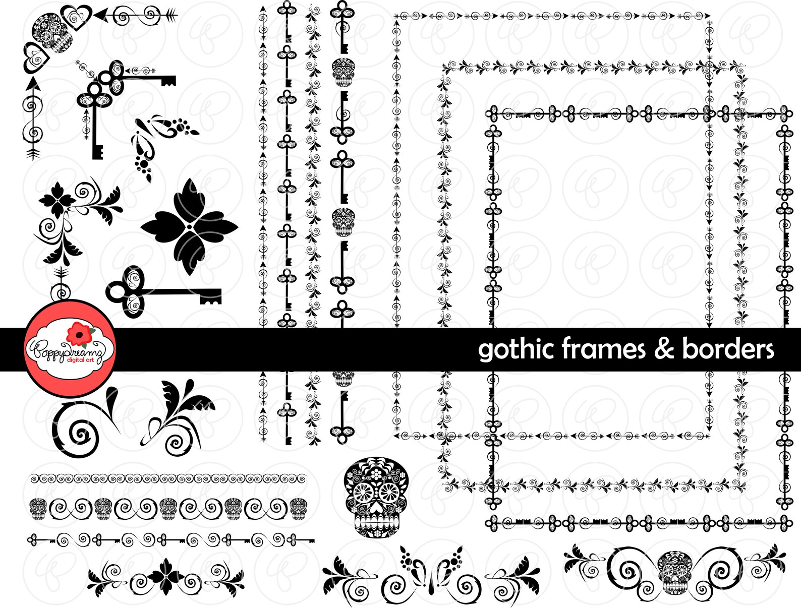 Gothic Frames & Borders: Clip Art Pack Card Making Digital Frames Page ...