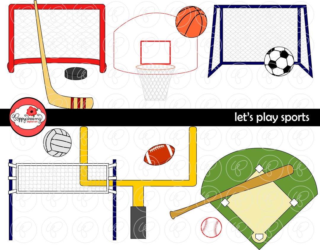 Let's Play Sports Clipart Set (300 Dpi) Football Baseball Soccer ...