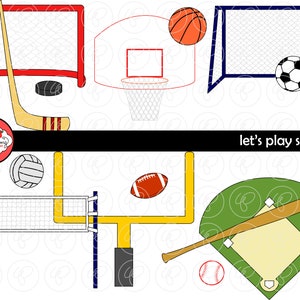 Let's Play Sports Clipart Set (300 Dpi) Football Baseball Soccer ...
