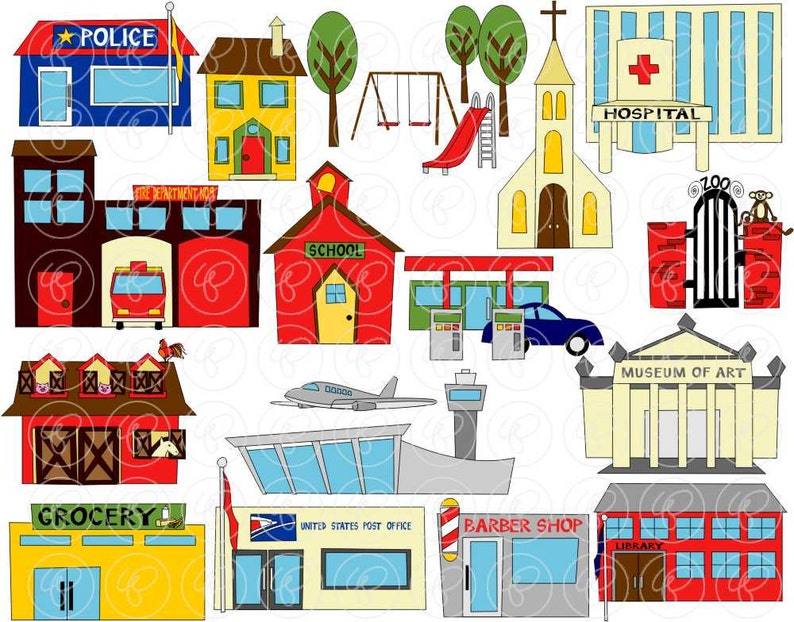 My Community Buildings Clipart: (300 Dpi Transparent Png) School ...