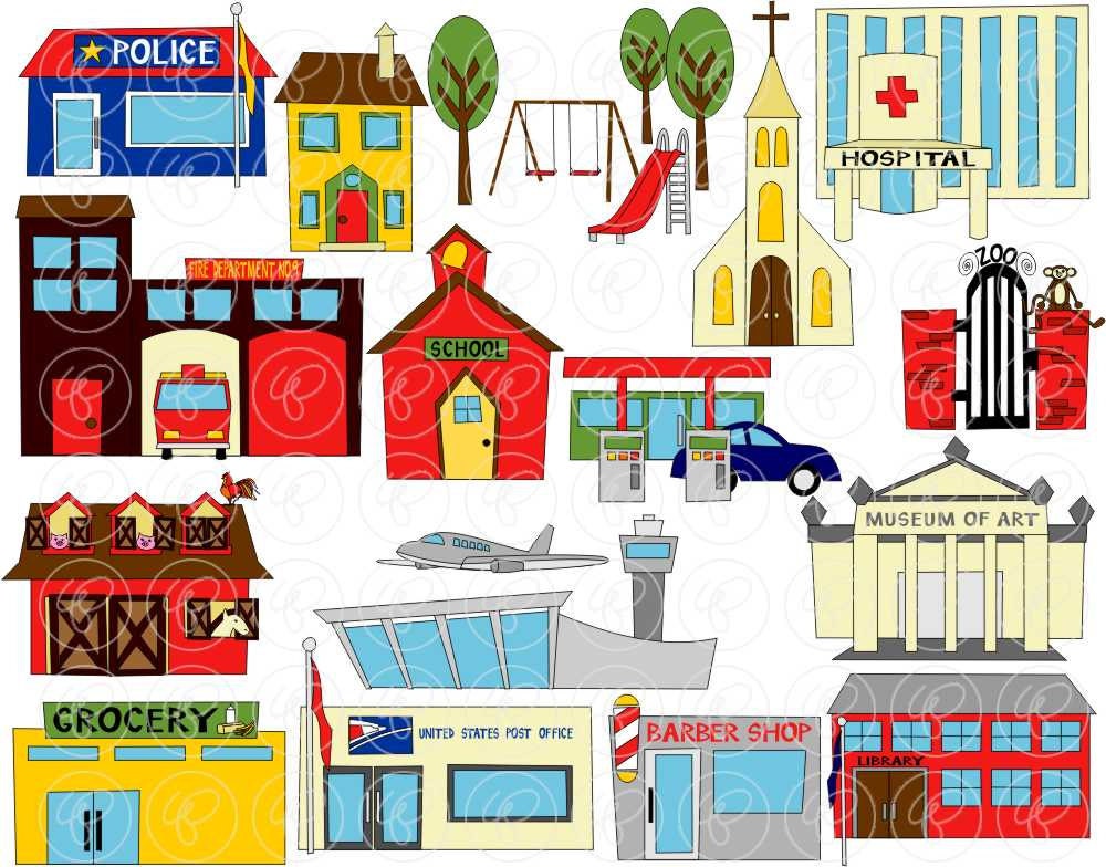 My Community Buildings Clipart: (300 Dpi Transparent Png) School ...