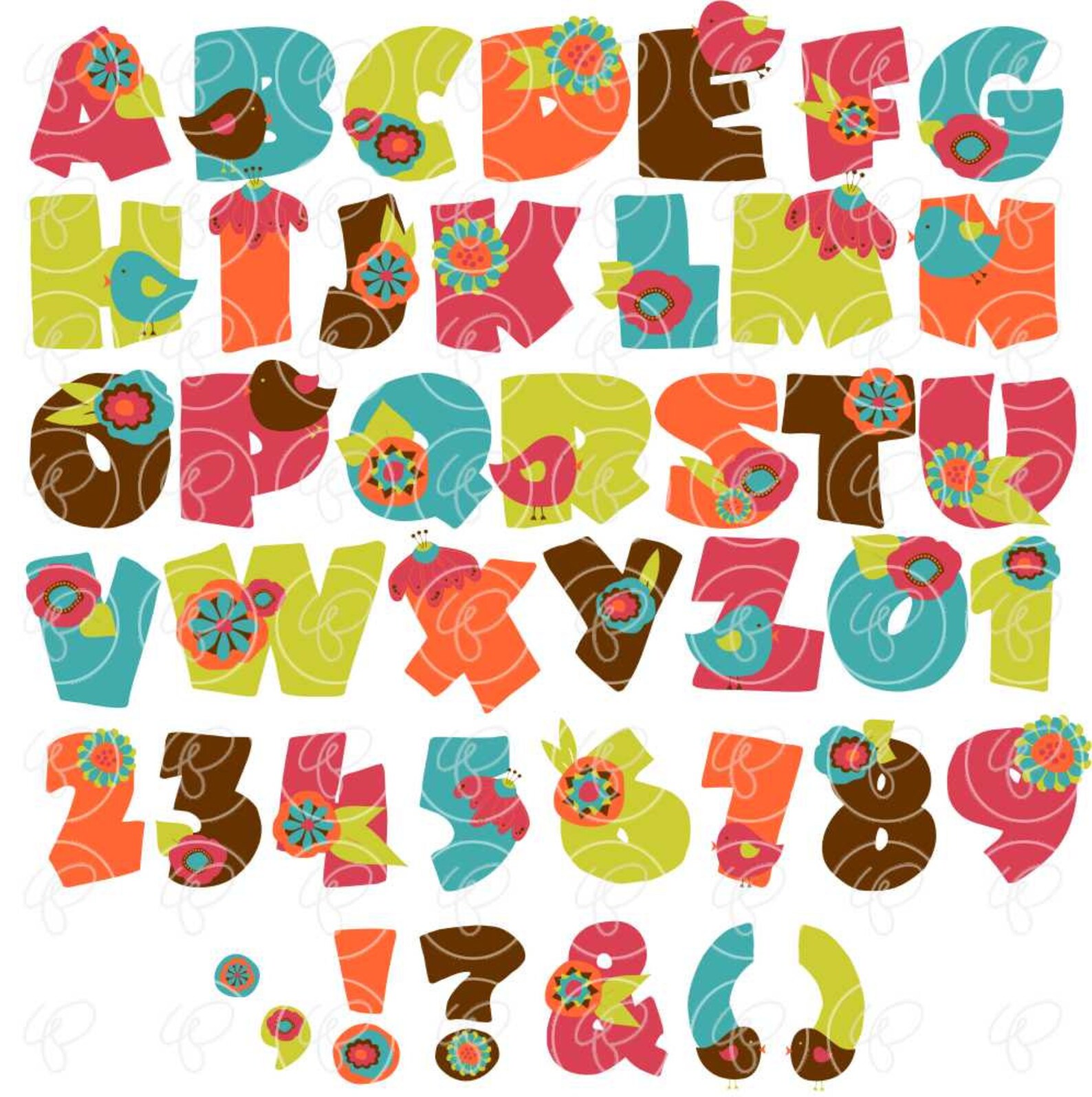 Flower Power Alphabet: Clip Art Pack 300 Dpi Transparent Png - Etsy