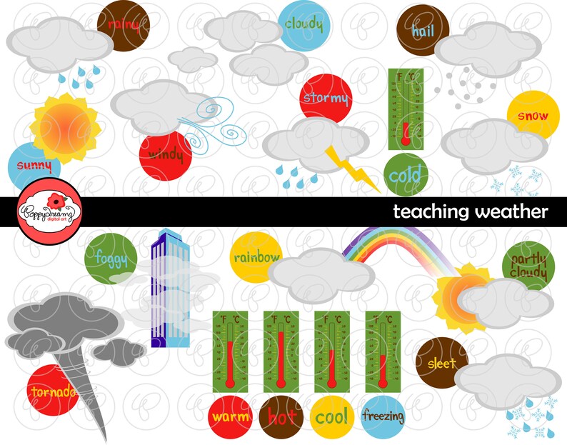 Teaching Weather Clipart Set 300 Dpi School Teacher Clip Art Weather ...