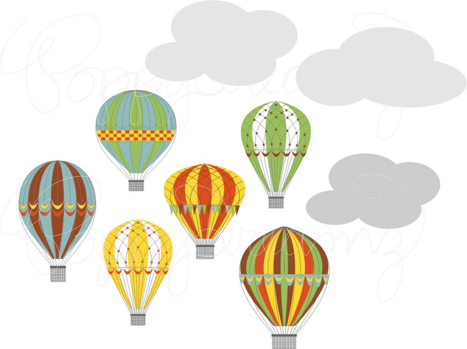 Hot Air Balloons Paper and Elements SET: Digital Scrapbook Paper Pack ...