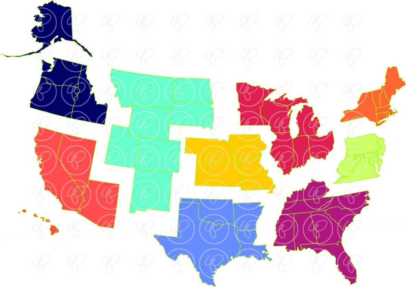 United States Region and State Map Teaching Resources Clipart - Etsy