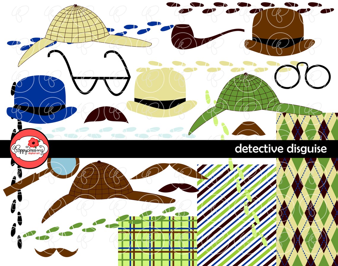 Detective Disguise Paper and Elements SET: Digital Scrapbook Paper Pack ...