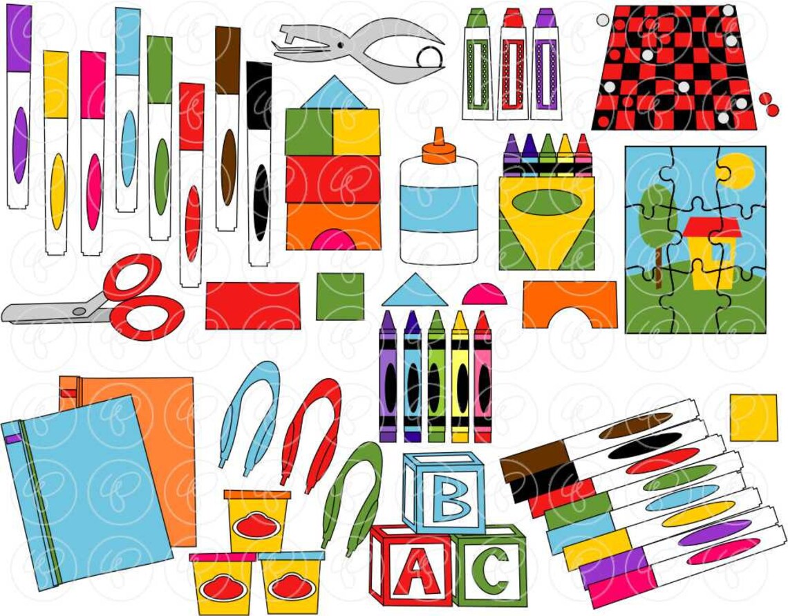 Kindergarten Fun School Supply Clipart: (300 Dpi Transparent Png ...