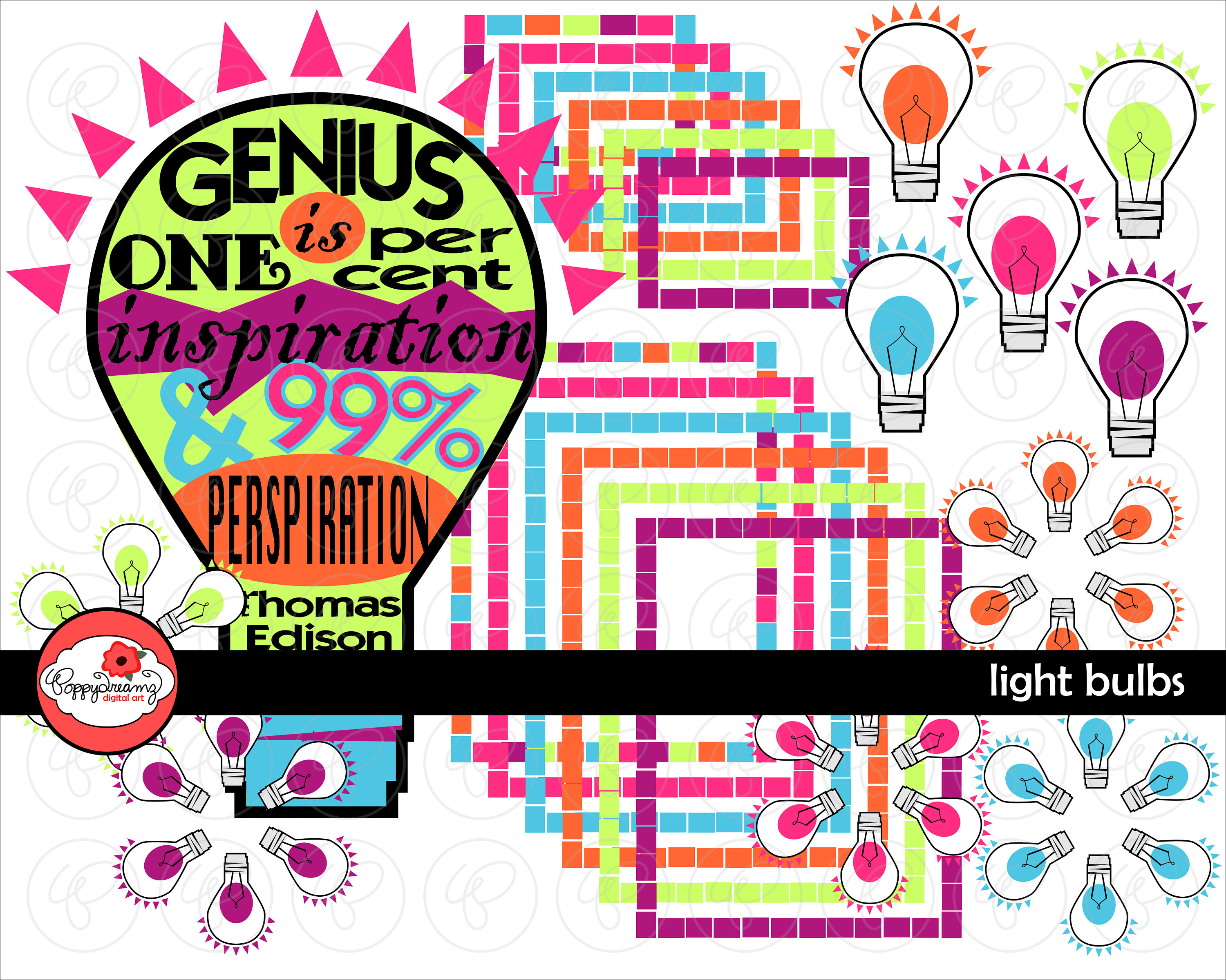 Lightbulbs: Clip Art Pack (300 Dpi Transparent Png) Thomas Edison ...