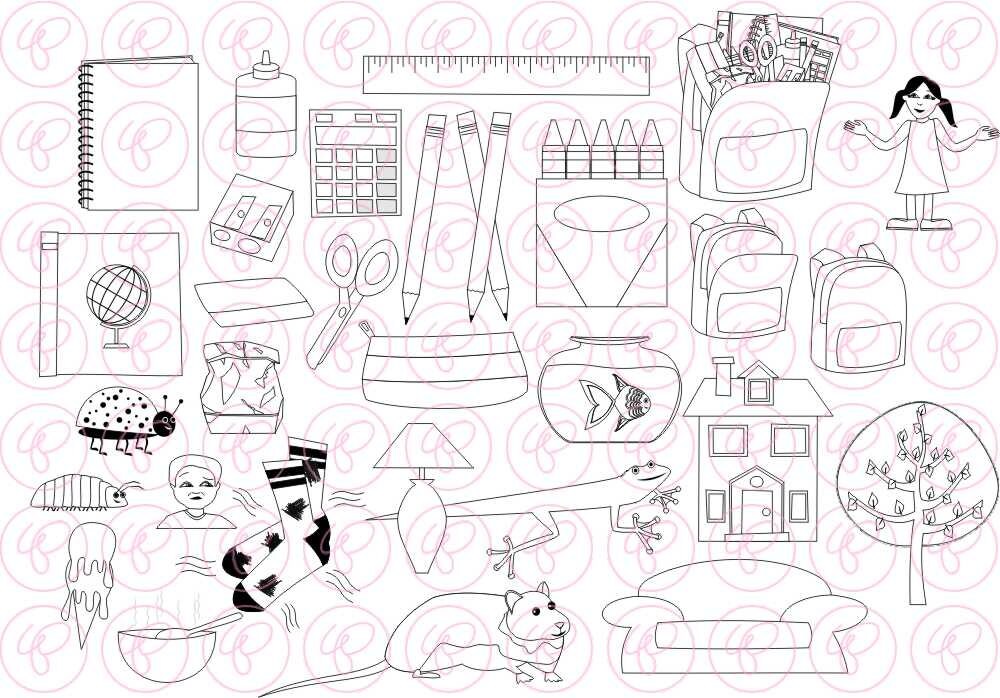 What's in Your Backpack School Supply Clipart: (300 Dpi Transparent Png ...