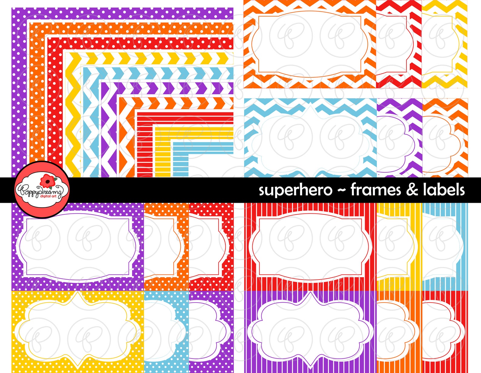 Superhero Frames & Labels: Clip Art Pack Card Making Digital Frames ...