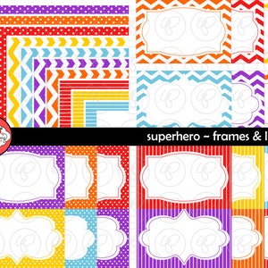 Superhero Frames & Labels: Clip Art Pack Card Making Digital Frames ...