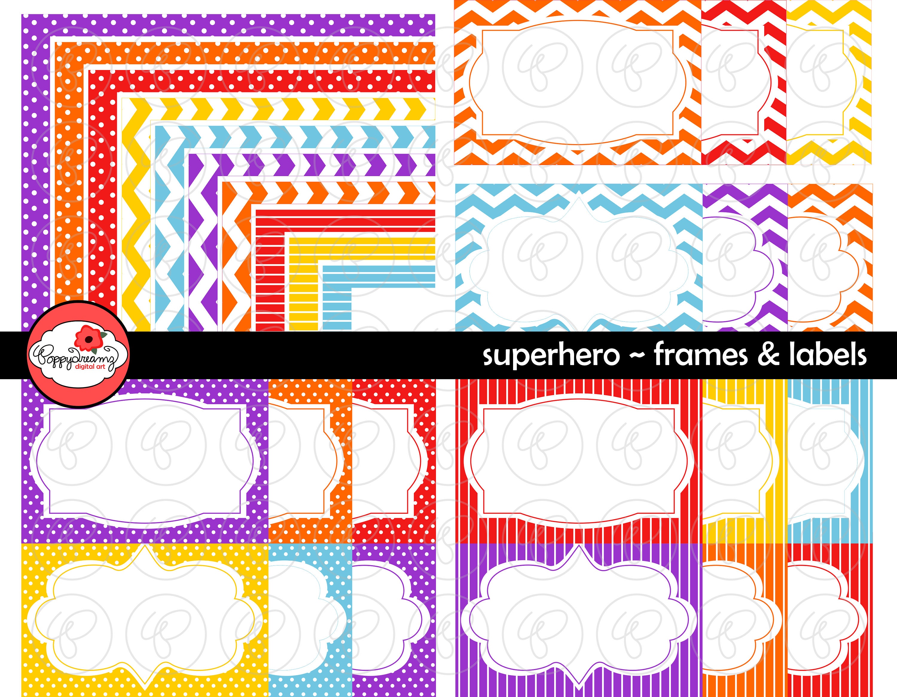 Superhero Frames & Labels: Clip Art Pack Card Making Digital Frames ...