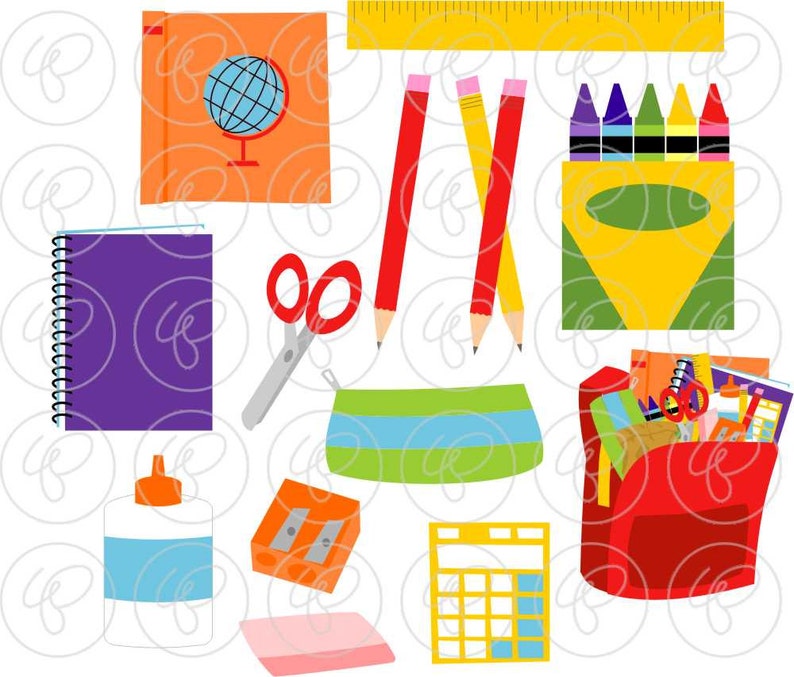What's in Your Backpack School Supply Clipart: (300 Dpi Transparent Png ...