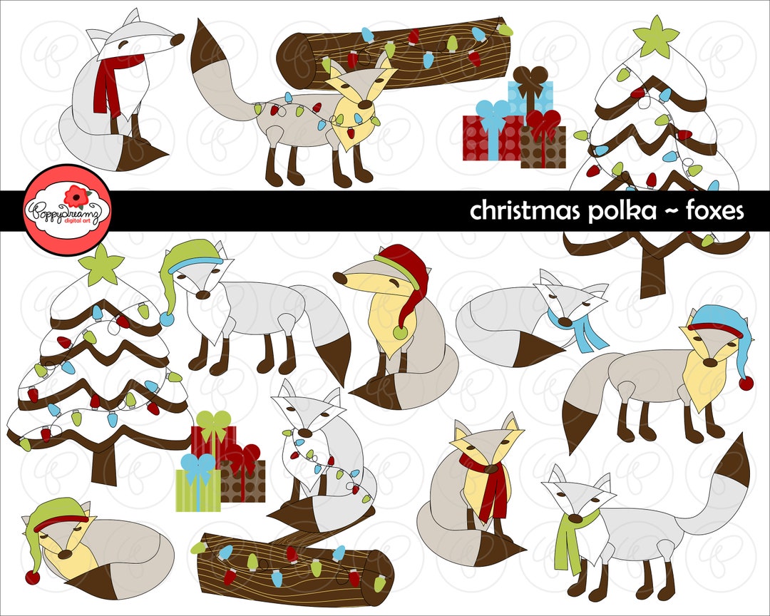 Christmas Polka Foxes Clipart: 300 Dpi Transparent Png Fox Evergreen ...