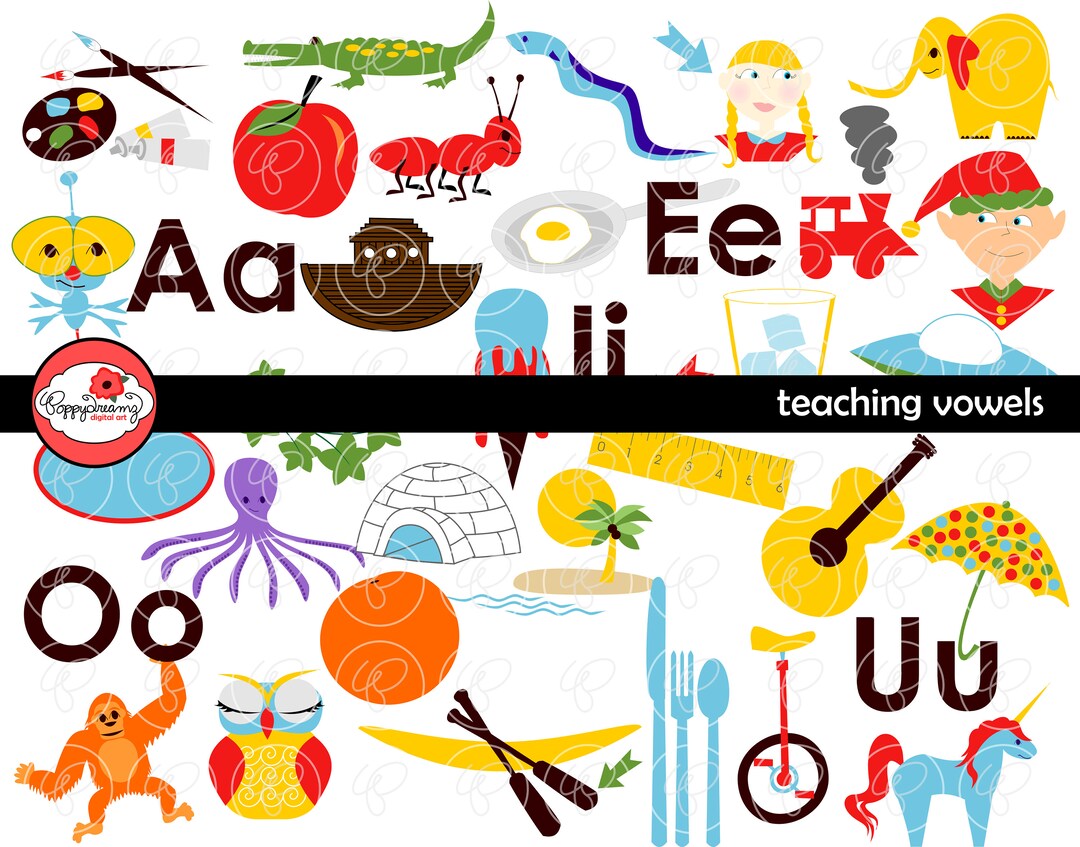 Teaching Vowels Clipart: Digital Image Set 300 Dpi School Teacher Clip ...
