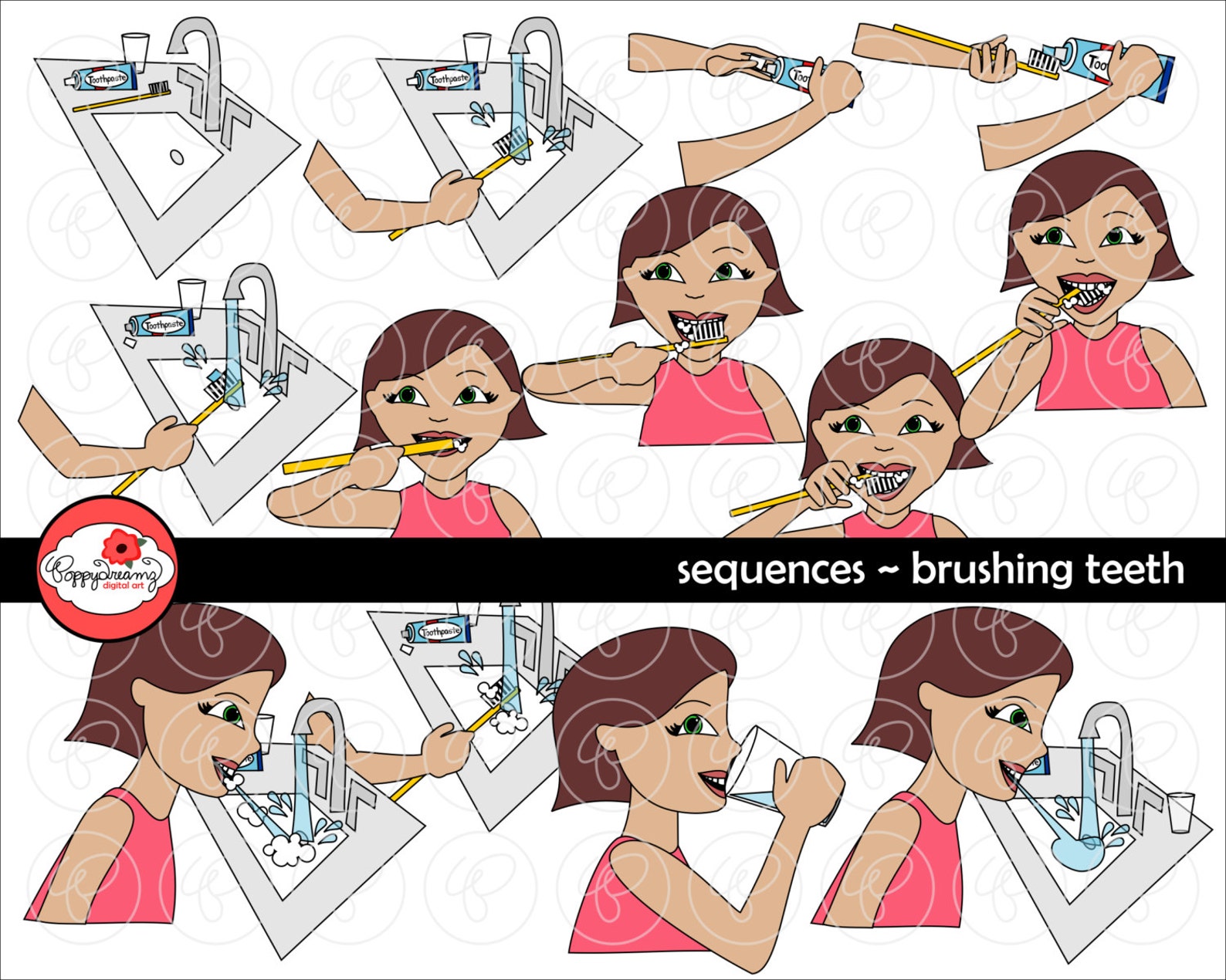 Sequences - Brushing Teeth Clipart Set (300 Dpi) School Teacher Clip ...