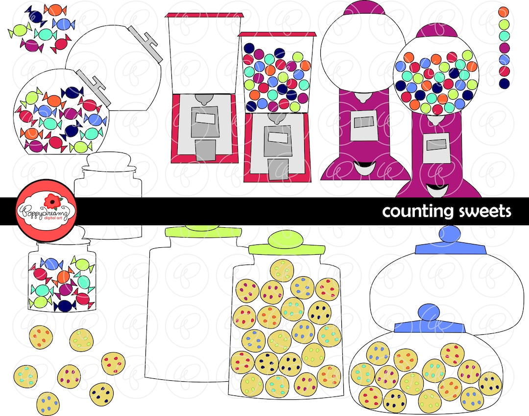 Counting Sweets Candy Gumball & Cookie Clipart Set - (300 Dpi) School ...