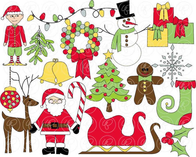 Christmas Fun Clipart Set 300 Dpi Santa Reindeer Stocking - Etsy