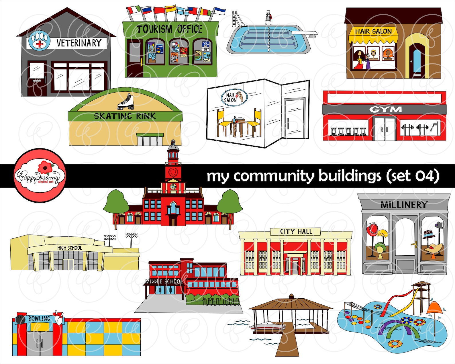 My Community Buildings (set 04) Clipart: (300 Dpi Transparent Png ...