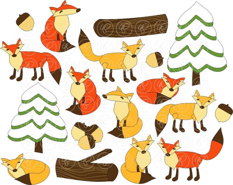 Woodland Foxes Clipart: 300 Dpi Transparent Png Fox - Etsy