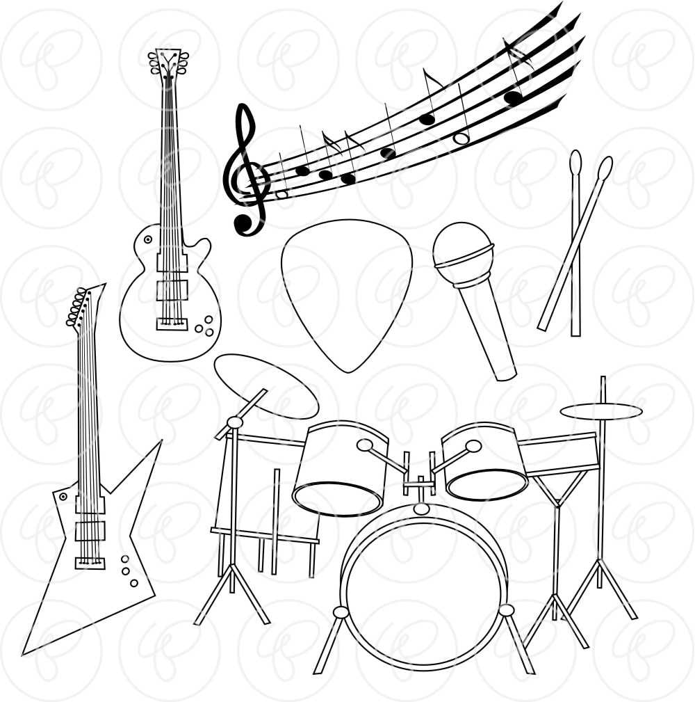 Rock N Roll Music Clipart Set (300 Dpi) Electric Guitar Drums ...