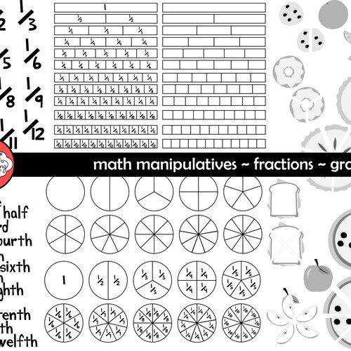 Math Manipulatives Fractions Clipart Set 300 Dpi School - Etsy