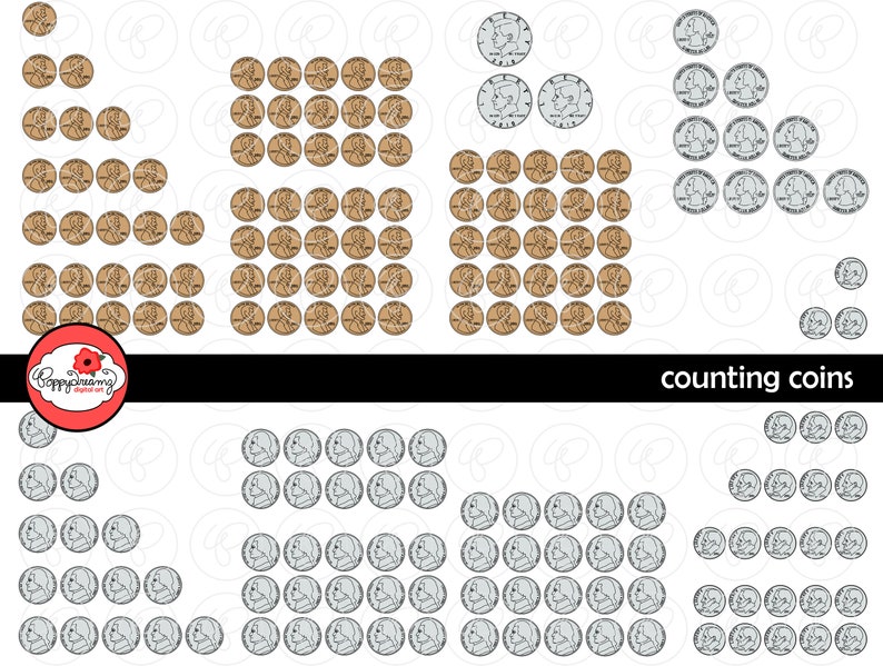 Counting Coins Money Clipart Set - (300 Dpi) School Teacher Clip Art ...