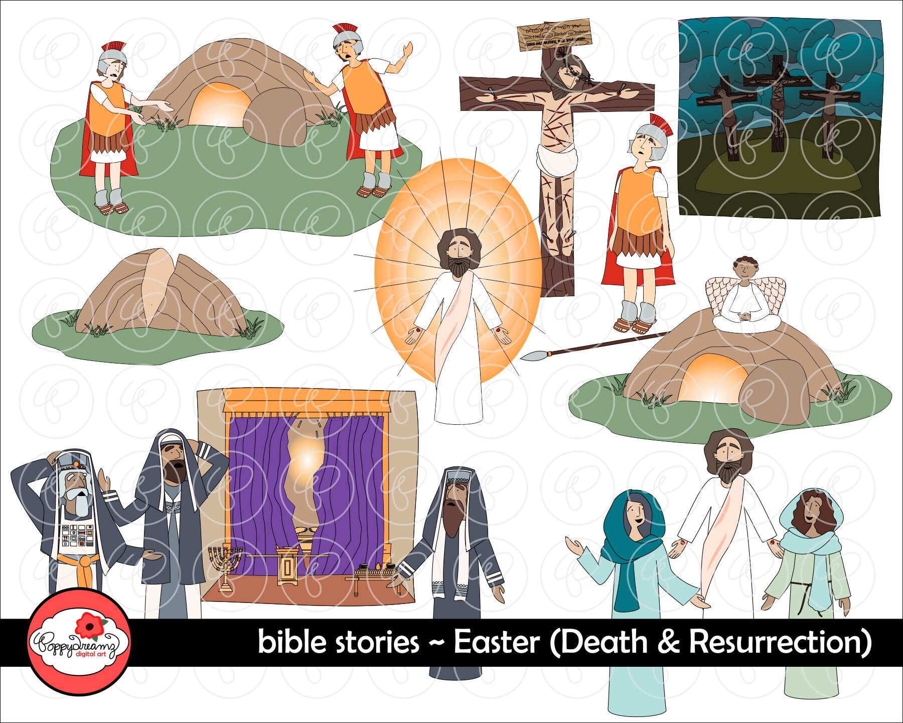 Bible Stories: Easter Death and Resurrection Clipart Set by - Etsy
