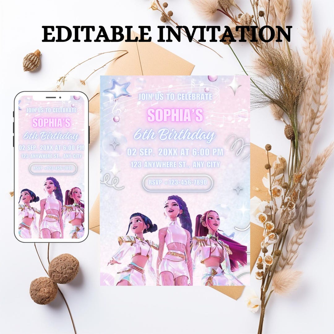 Kpop Demon Hunters Birthday Invitation - Editable Canva Template ...