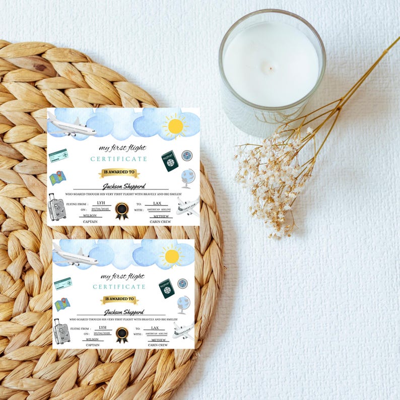 My First Flight Certificate, Certificate for Kids, First Flight Gift ...