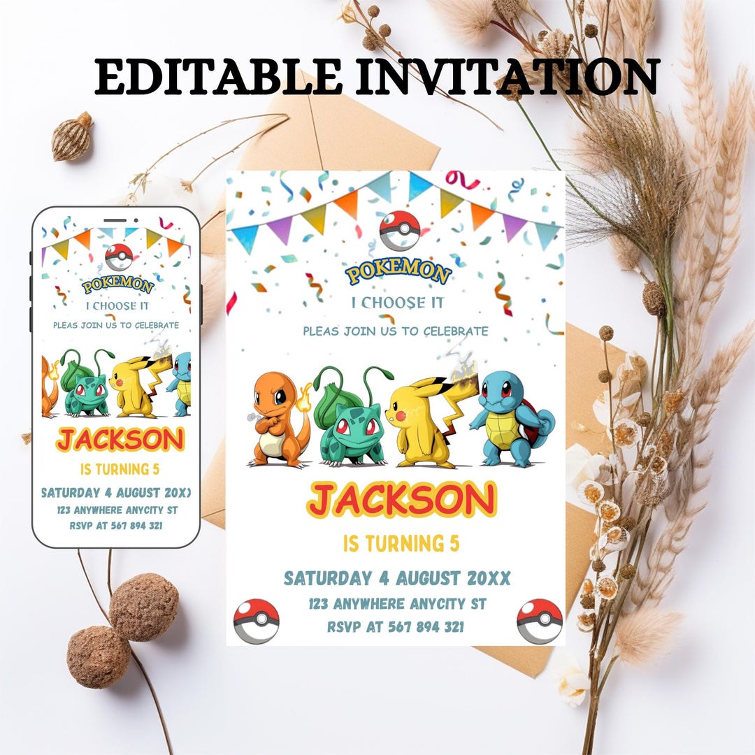Editable Pokémon Birthday Invitation Template, Instant Download for ...