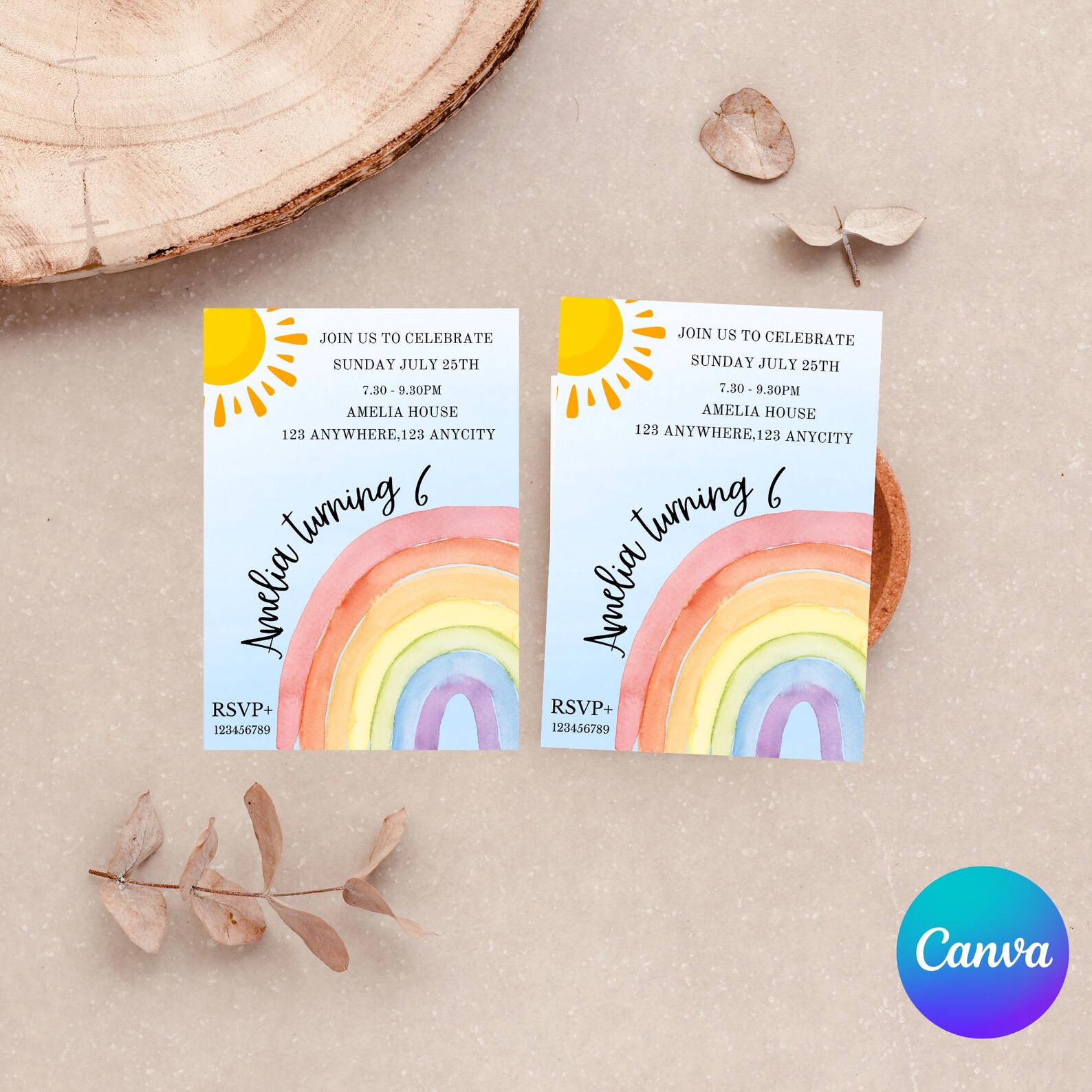 Watercolor Rainbow Birthday Party Invitation Template, Colorful Party ...